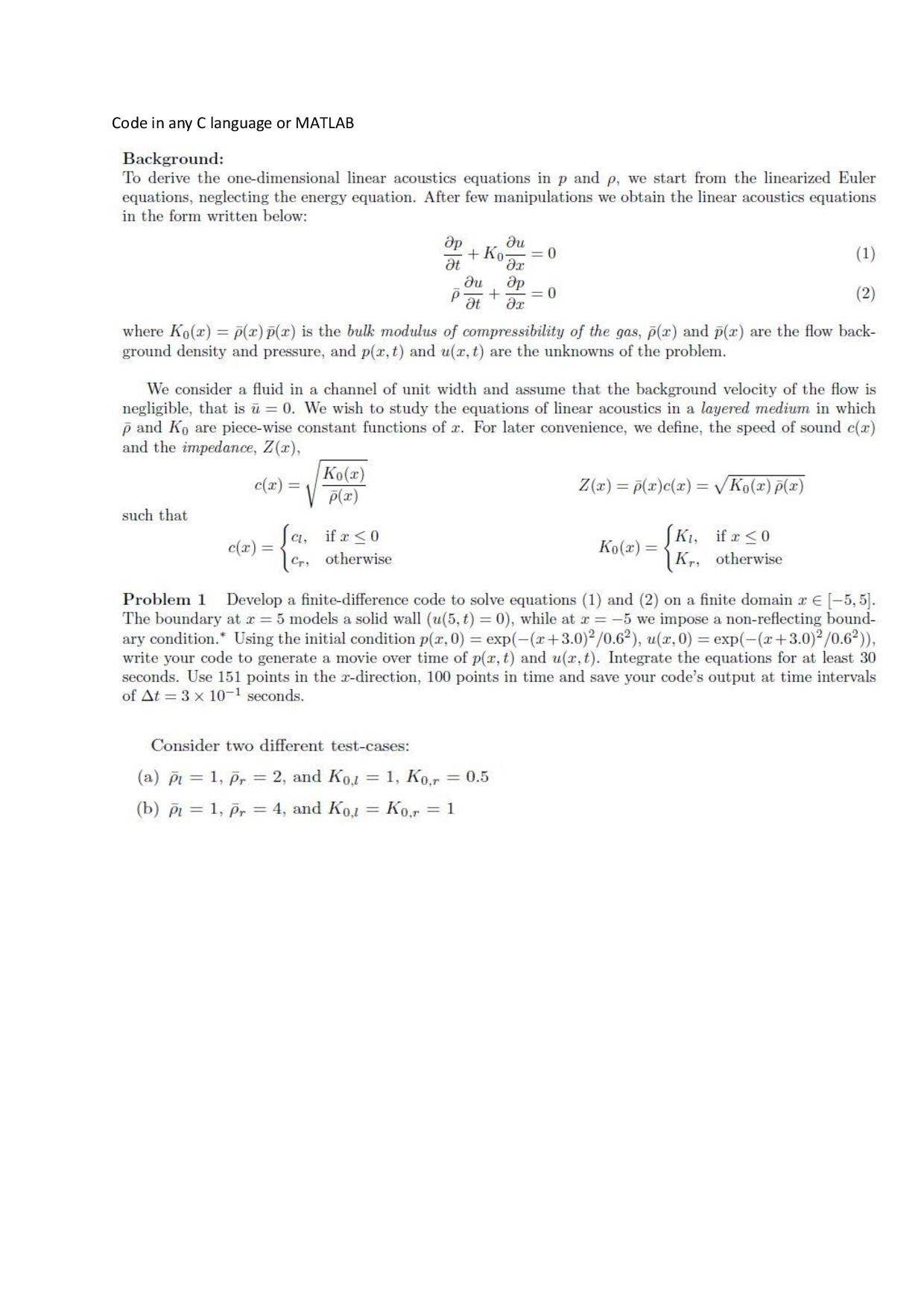 To derive the one-dimensional linear acoustics | Chegg.com