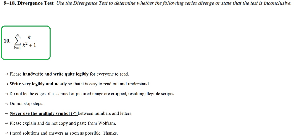 Solved Use the Divergence Test to determine whether the | Chegg.com
