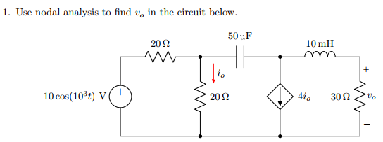 Solved 1. Use nodal analysis to find vo in the circuit | Chegg.com
