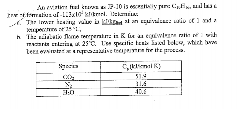 An aviation fuel known as JP-10 is essentially pure | Chegg.com