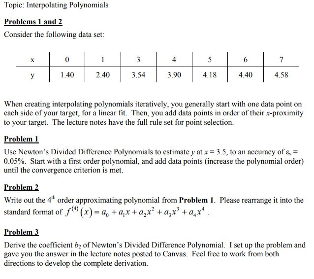 Topic: Interpolating Polynomials Problems 1 and 2 | Chegg.com