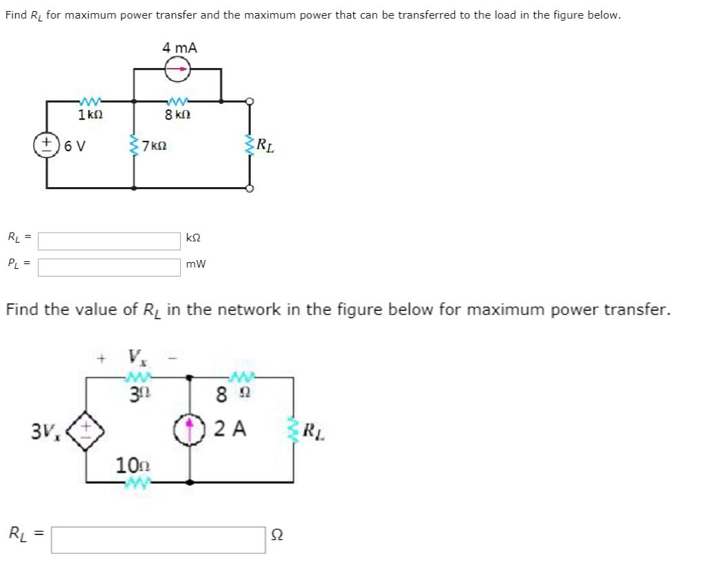 Solved Find RL for maximum power transfer and the maximum | Chegg.com