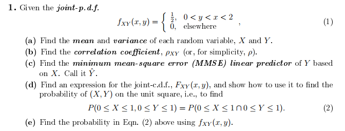 Given the koint -p.d.f. f_xy (x, y) = Find the mean | Chegg.com