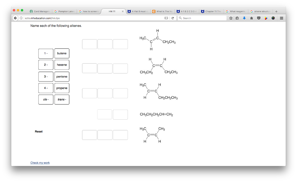 Solved Name each of the following alkenes. | Chegg.com