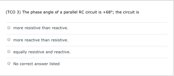 Solved The phase angle of a parallel RC circuit is | Chegg.com