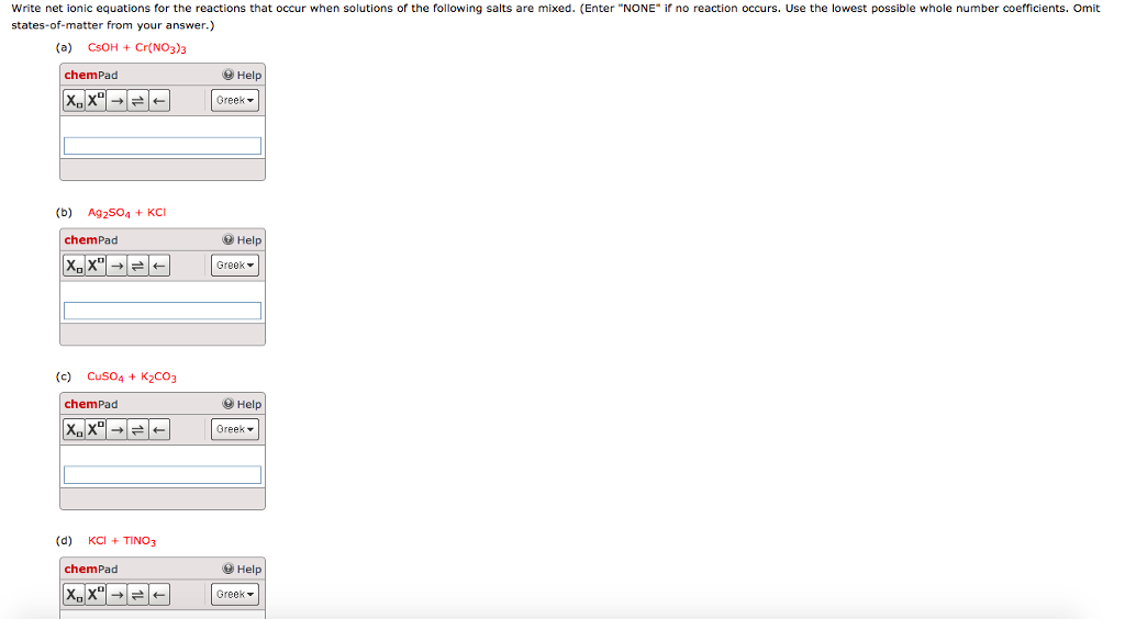 Solved Write net ionic equations for the reactions that | Chegg.com