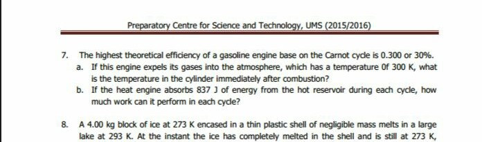 Solved 7. The highest theoretical efficiency of a gasoline | Chegg.com
