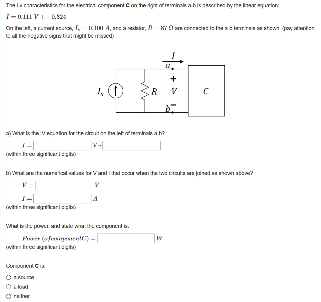 Solved The i-v characteristics for the electrical component | Chegg.com