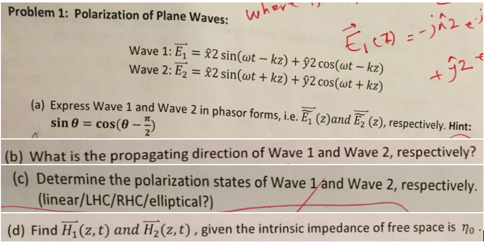 Solved Polarization of Plane Waves: Express Wave 1 and Wave | Chegg.com