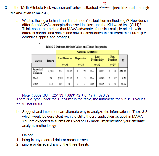 3. In the 'Multi-Attribute Risk Assessment' article | Chegg.com