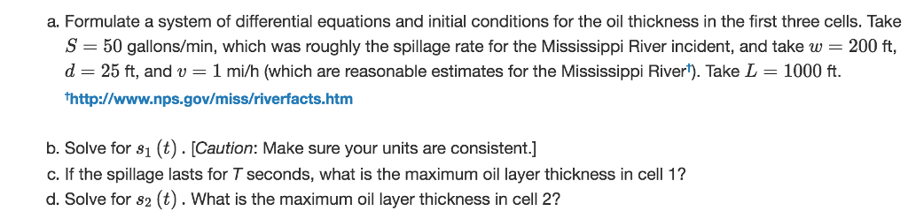 Solved Oil Spill in a Canal Differential Equation Problem. | Chegg.com