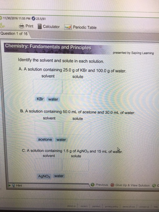 Solved Identify the solvent and solute in each solution. A | Chegg.com