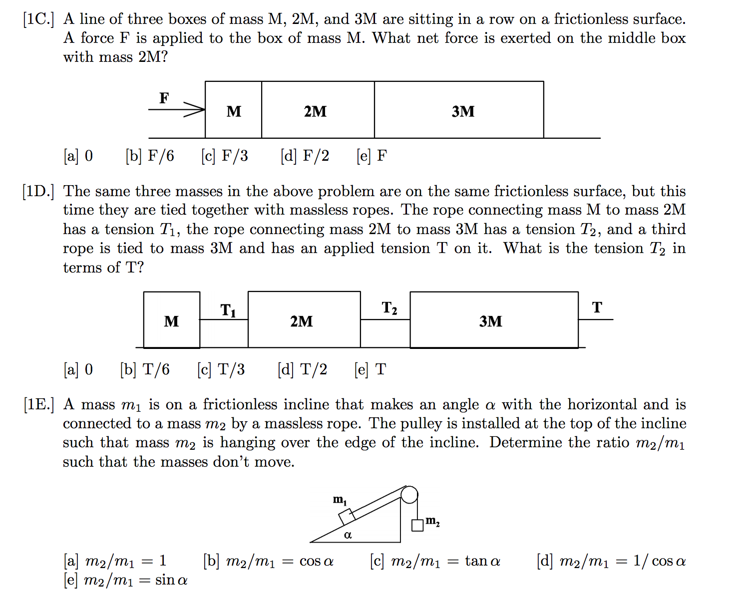 Solved A line of three boxes of mass M, 2M, and 3M are | Chegg.com