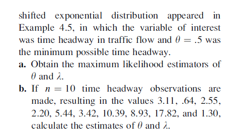 shifted exponential distribution appeared in Example | Chegg.com