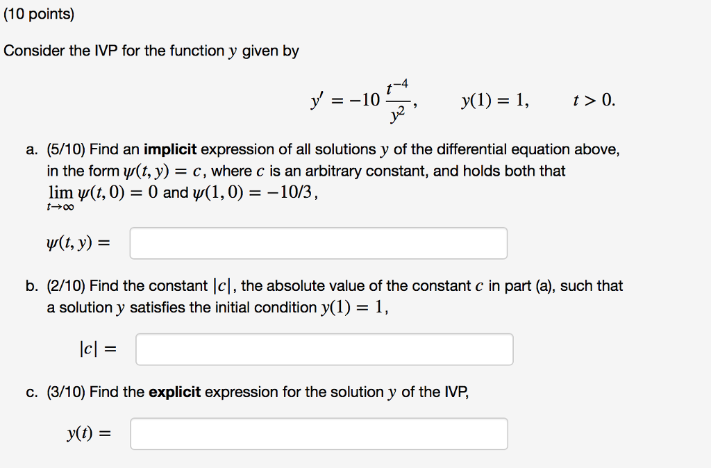 Solved Consider the IVP for the function y given by y' = -10 | Chegg.com