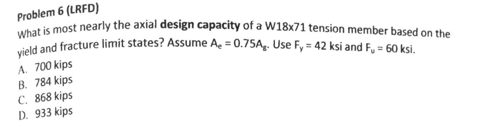 Solved Problem 6 (LRFD) arly the axial design capacity of a | Chegg.com