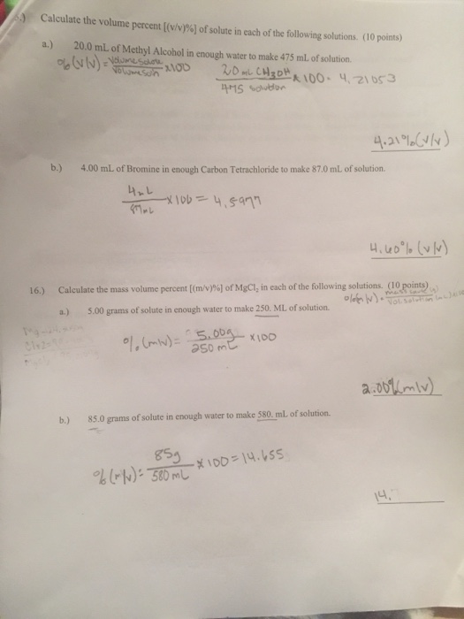 Solved Calculate the volume percent [(v/v)%] of solute in | Chegg.com