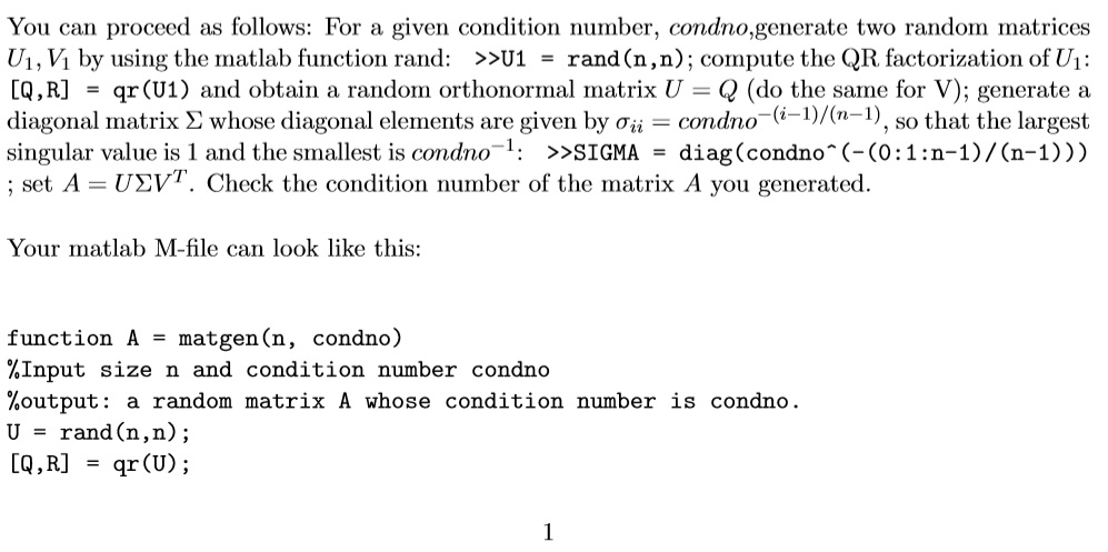 Write a routine to generate an rn by m matrix with a | Chegg.com