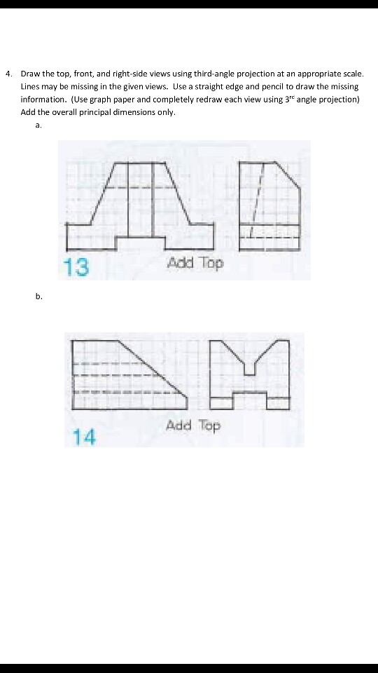 Solved 4. Draw the top, front, and right-side views using | Chegg.com