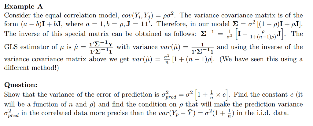 Example A Consider the equal correlation model, | Chegg.com