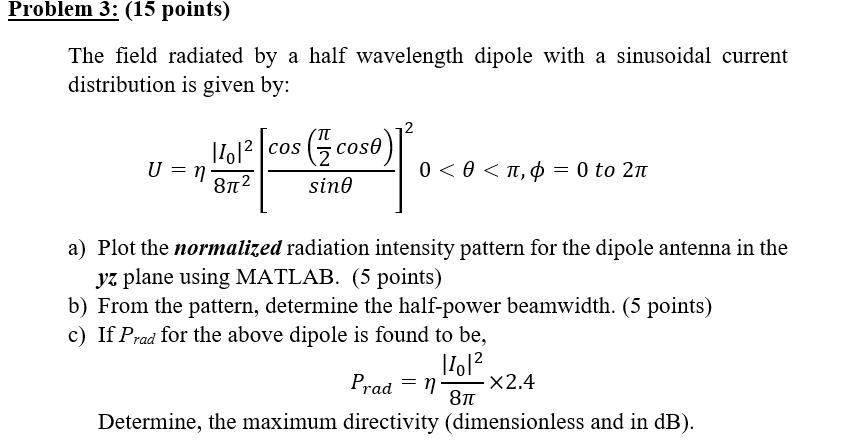 The field radiated by a half wavelength dipole with a | Chegg.com