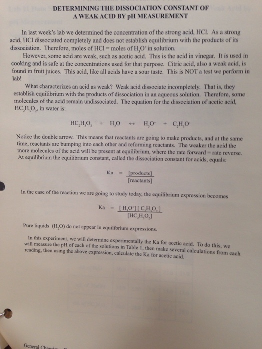 Solved DETERMINING THE DISSOCIATION CONSTANT ( A WEAK ACID | Chegg.com