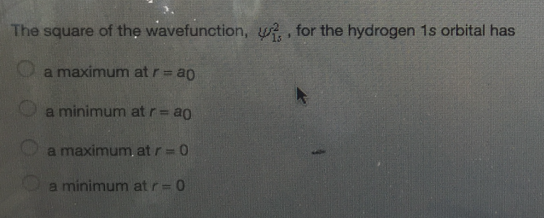 Solved The square of the wavefunction, i, for the hydrogen | Chegg.com