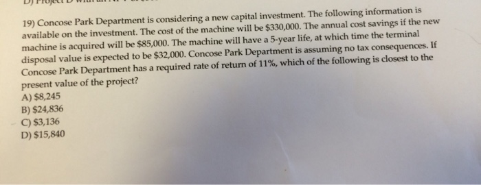 Solved Concose Park Department is considering a new capital | Chegg.com