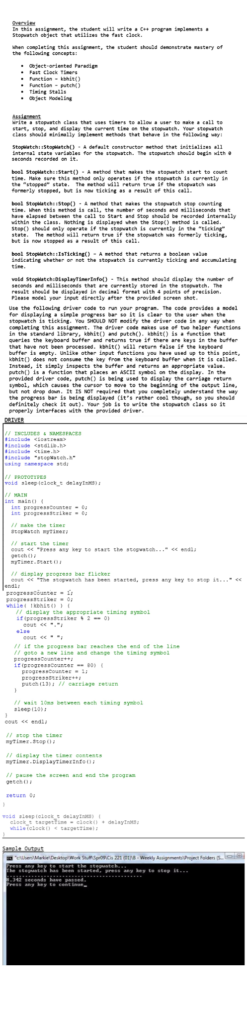 Solved Write a stopwatch class that uses timers to allow a | Chegg.com