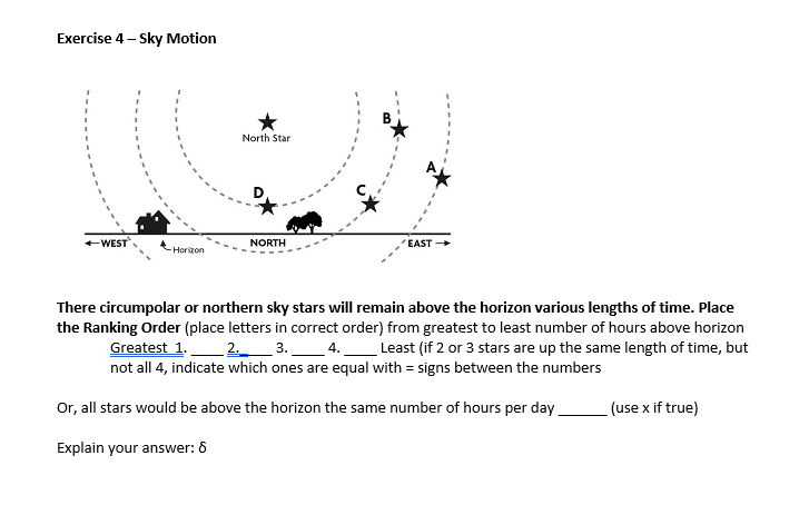 Exercise 4- Sky Motion North Star WEST EAST | Chegg.com