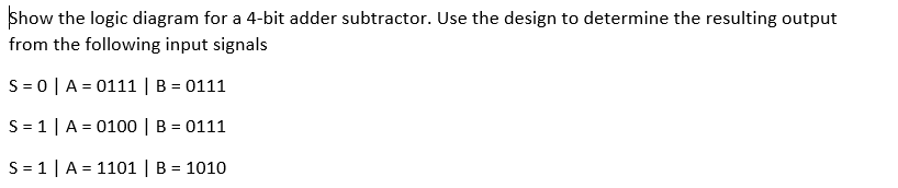 Solved Show the logic diagram for a 4-bit adder subtractor. | Chegg.com