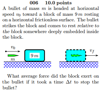 Solved A bullet of mass m Is headed at horizontal speed | Chegg.com