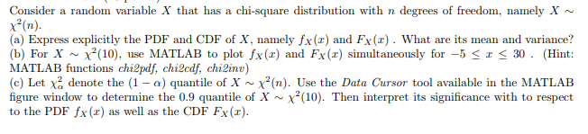 Consider a random variable X that has a chi-square | Chegg.com