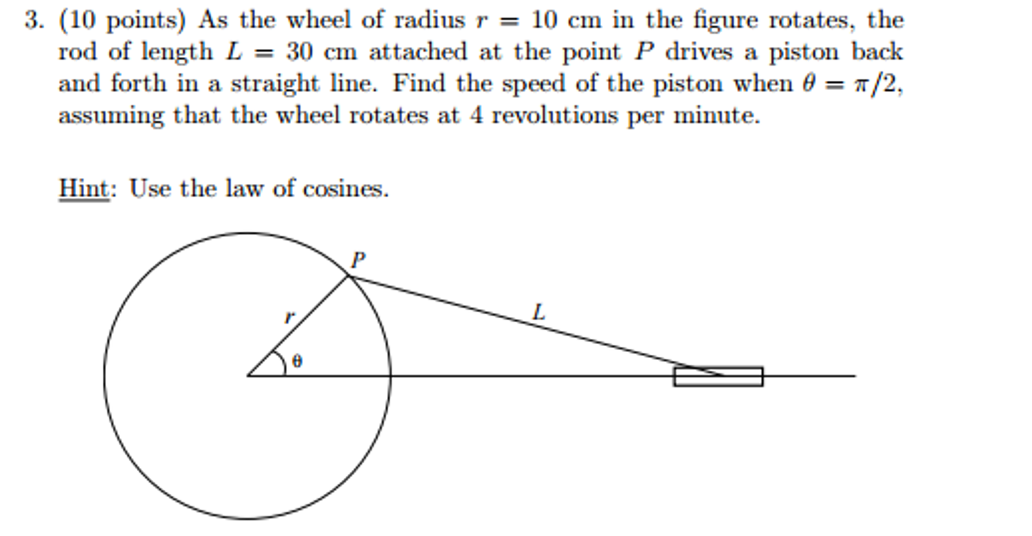 Solved As the wheel of radius r = 10 cm in the figure | Chegg.com