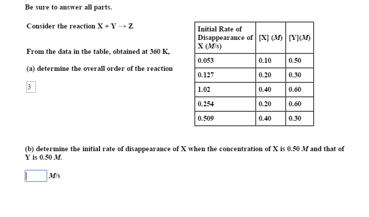 Solved Consider the reaction X + Y rightarrow Z From the | Chegg.com