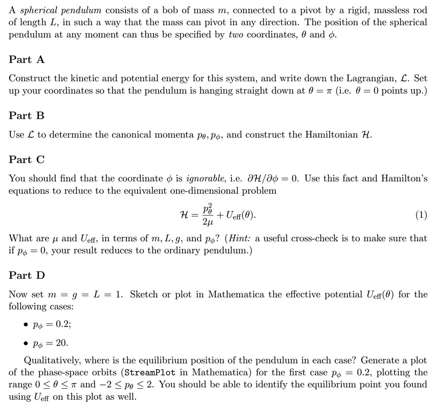 Solved A spherical pendulum consists of a bob of mass m, | Chegg.com