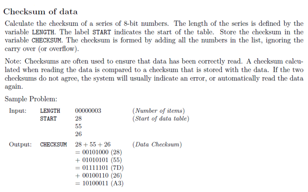 Calculate the checksum of a series of 8-bit numbers. | Chegg.com
