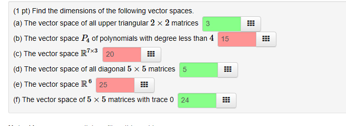 Solved 1 Pt Find The Dimensions Of The Following Vector 