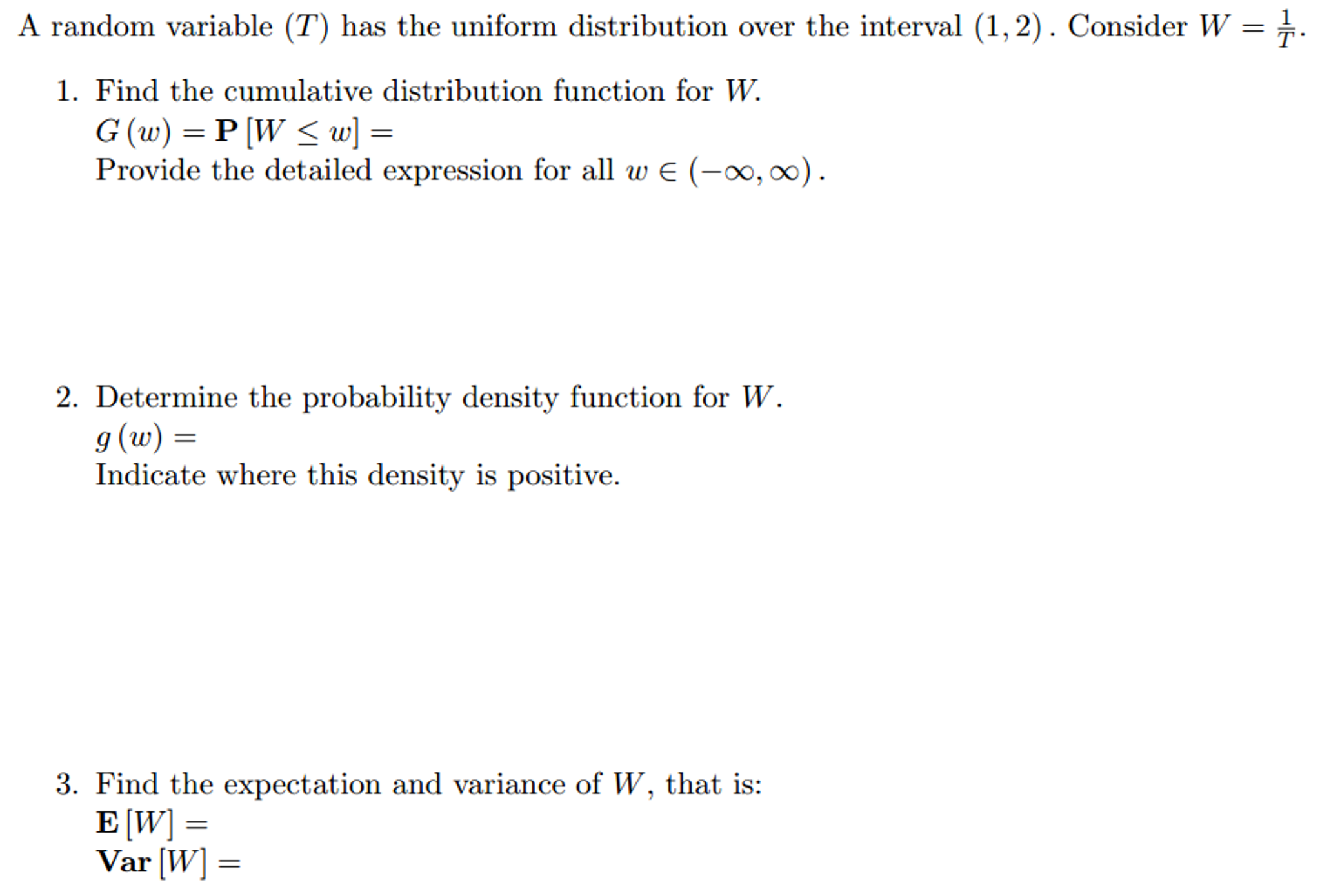 Solved A Random Variable T Has The Uniform Distribution