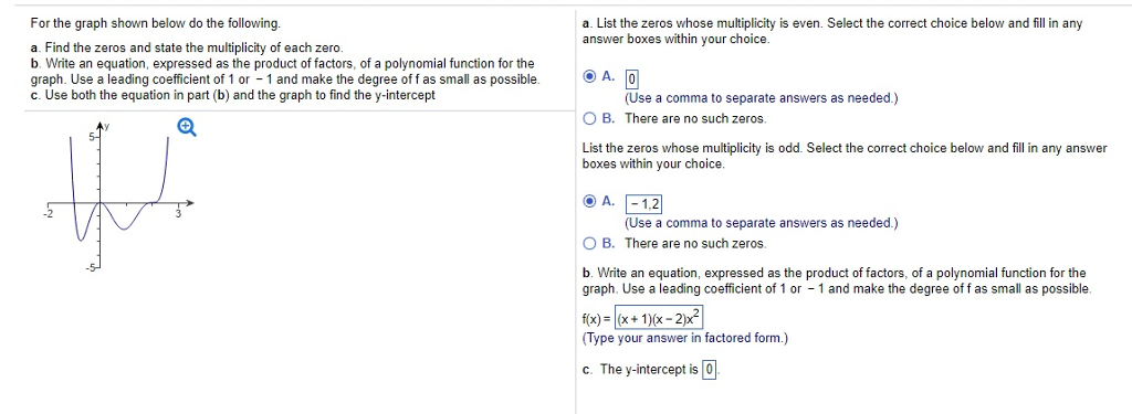 Solved a. List the zeros whose multiplicity is even. Select | Chegg.com