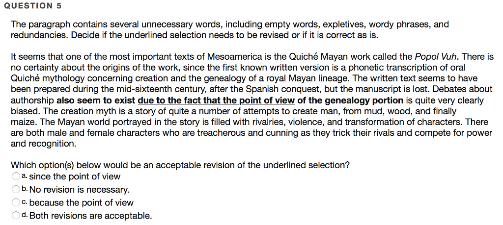 QUESTION 5 The paragraph contains several unnecessary | Chegg.com
