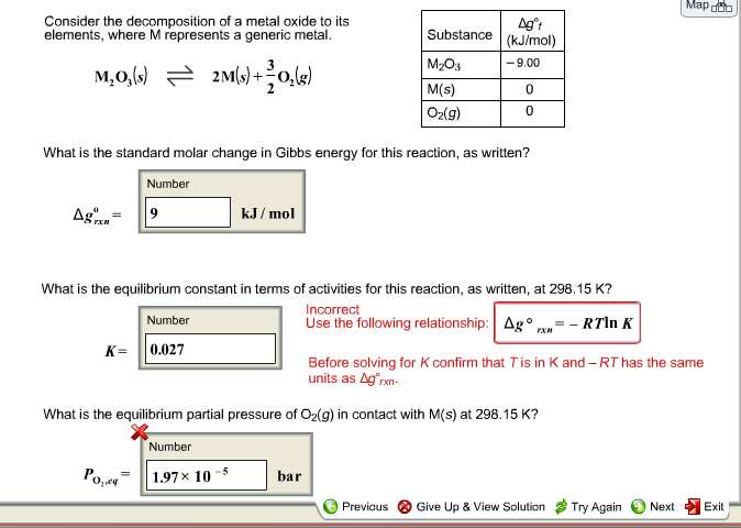 Solved Consider the decomposition of a metal oxide to its | Chegg.com