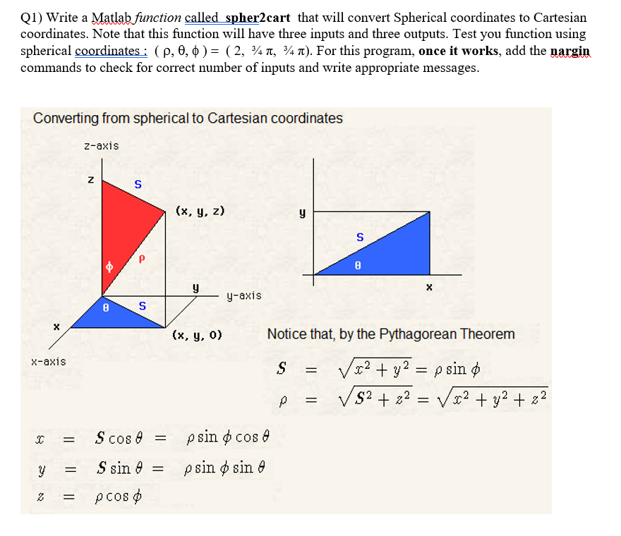 Solved Write A Matlab Function Called Spher2cart That Will