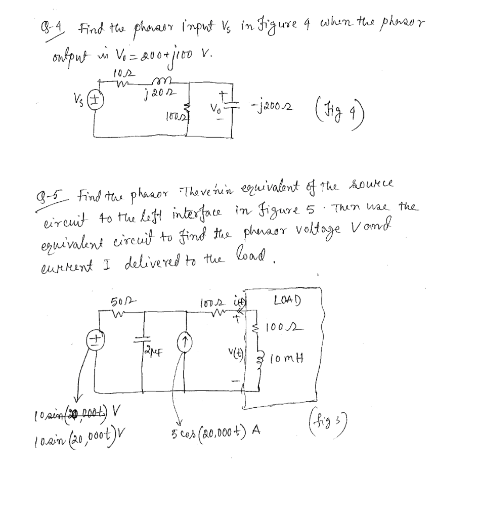 Solved Find the phasor input V_s in figure 4 when the phasor | Chegg.com Solved Find the phasor input V_s in figure 4 when the phasor | Chegg.com