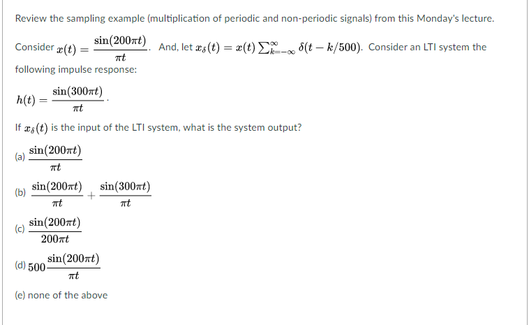 Solved Review the sampling example (multiplication of | Chegg.com