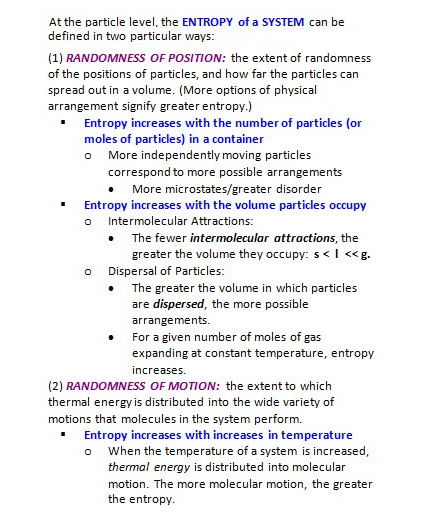 At the particle level, the ENTROPY of a SYSTEM can be | Chegg.com