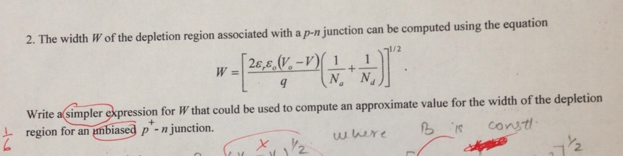 Solved The width W of the depletion region associated with a | Chegg.com
