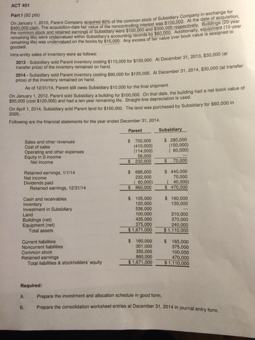 Required: Prepare the investment and allocation | Chegg.com