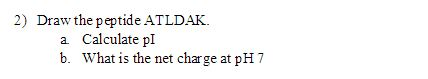 Solved 2) Draw the peptide ATLDAK Calculate pI What is the | Chegg.com