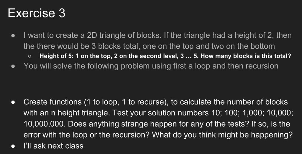Solved Exercise 3 I want to create a 2D triangle of blocks. | Chegg.com